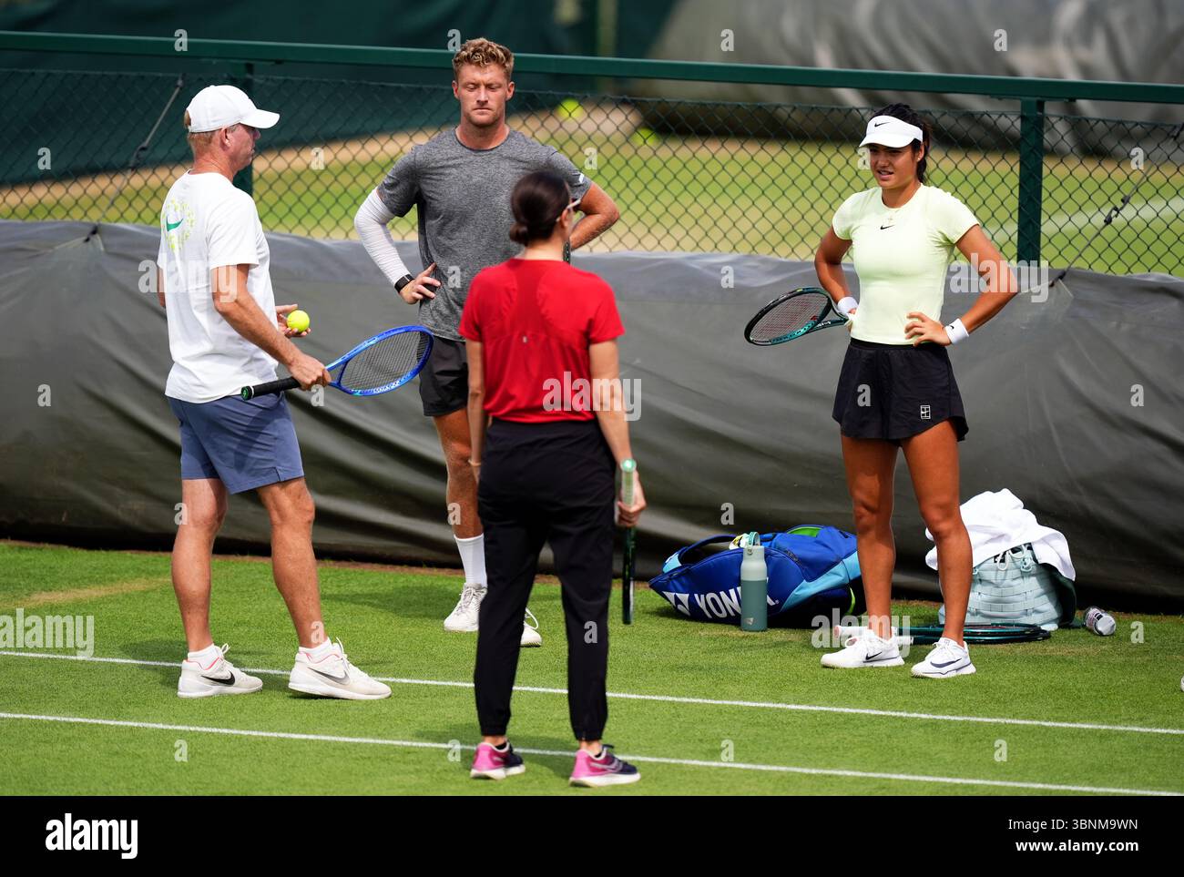 Emma Raducanu with her coaching team on day four of the 2025 Wimbledon ...