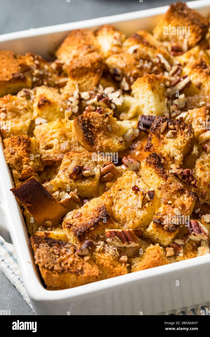 Sweet Homemade Baked French Toast Casserole with Nuts and Syrup Stock ...