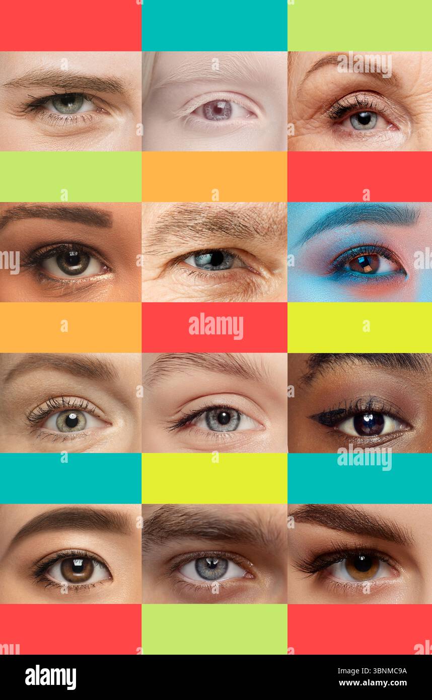 Colorful mosaic of diverse eyes representing age, gender, and ethnicity ...