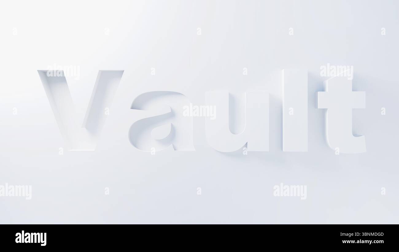 3D vault text with subtle shadows on clean white minimalist background ...
