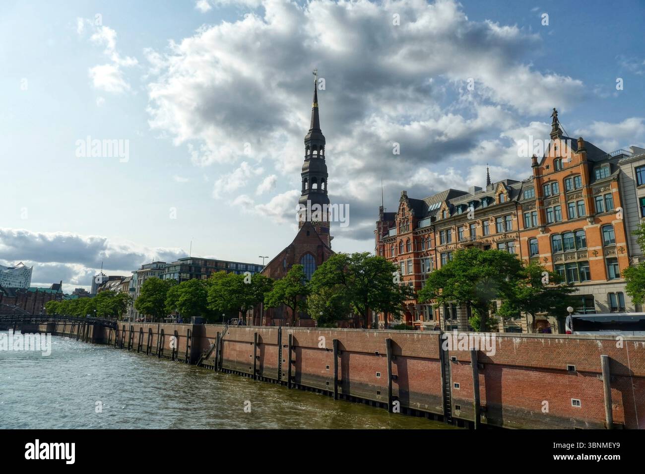 Historic architecture and church on the waterfront in Hamburg Stock ...