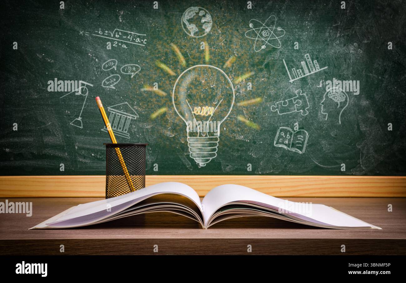 Concept of study and knowledge in education with an open book on a ...