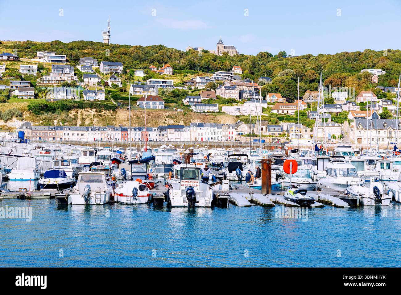 Port de Plaisance harbor, houses on Quai Guy de Maupassant and Chapelle ...