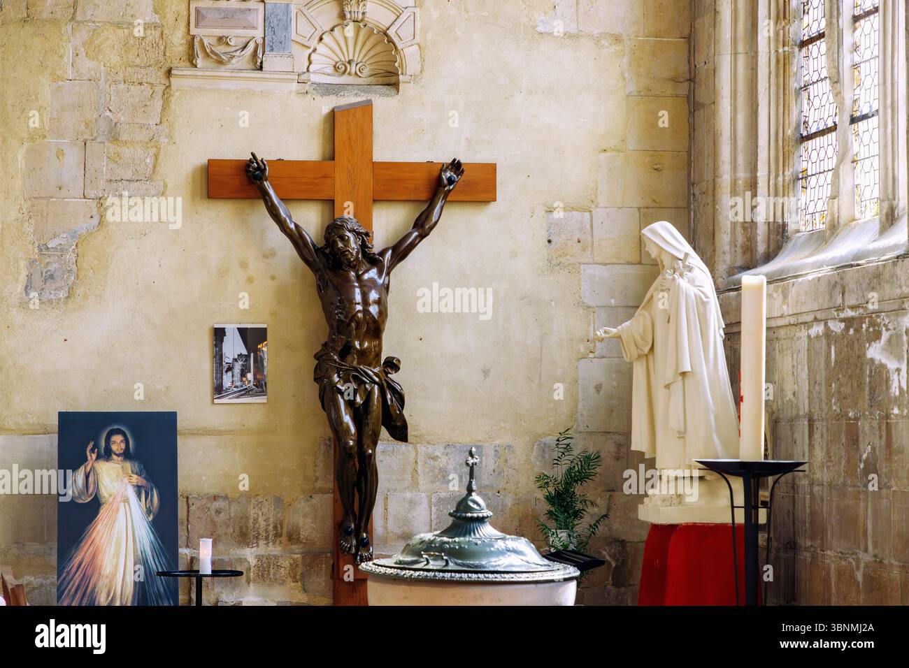 Interior of notre dame cathedral with crucifix from the original ...
