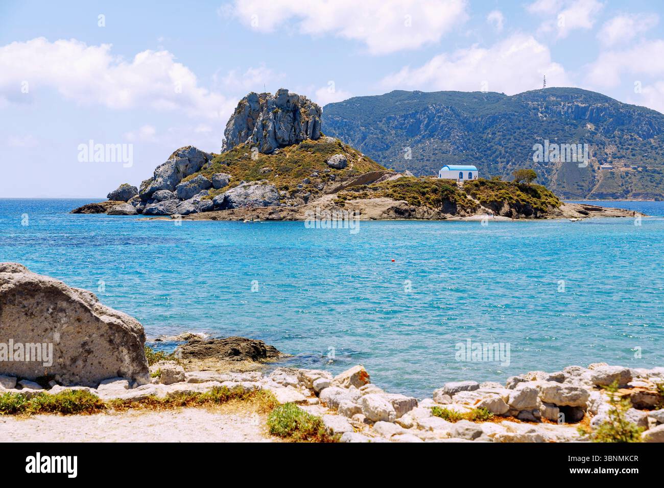 Kastri island with the chapel of Agios Nikolaos and the bay of Kefalos ...
