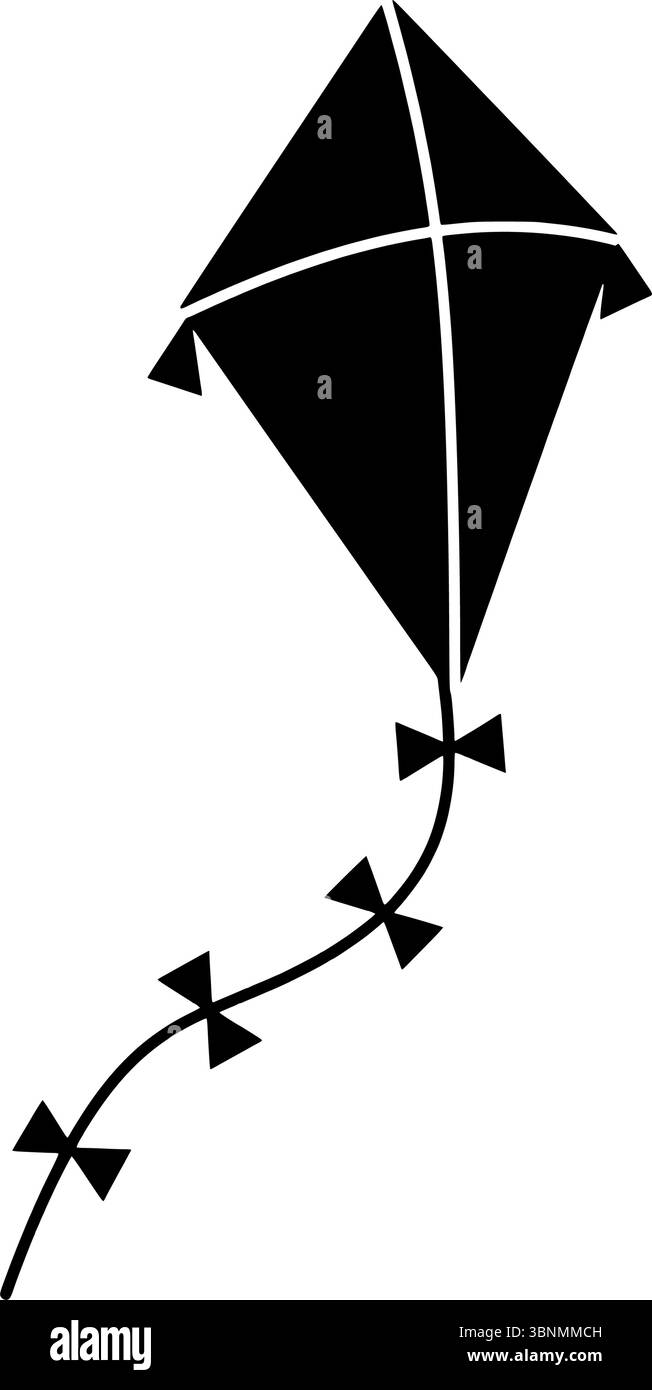 Flat vector illustration of a flying kite with bow tail, minimal black ...