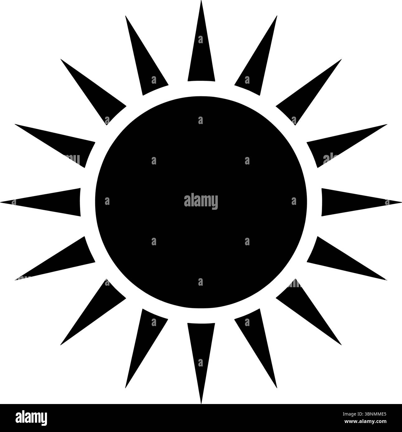 Black sun icon vector illustration with sharp rays, silhouette symbol ...