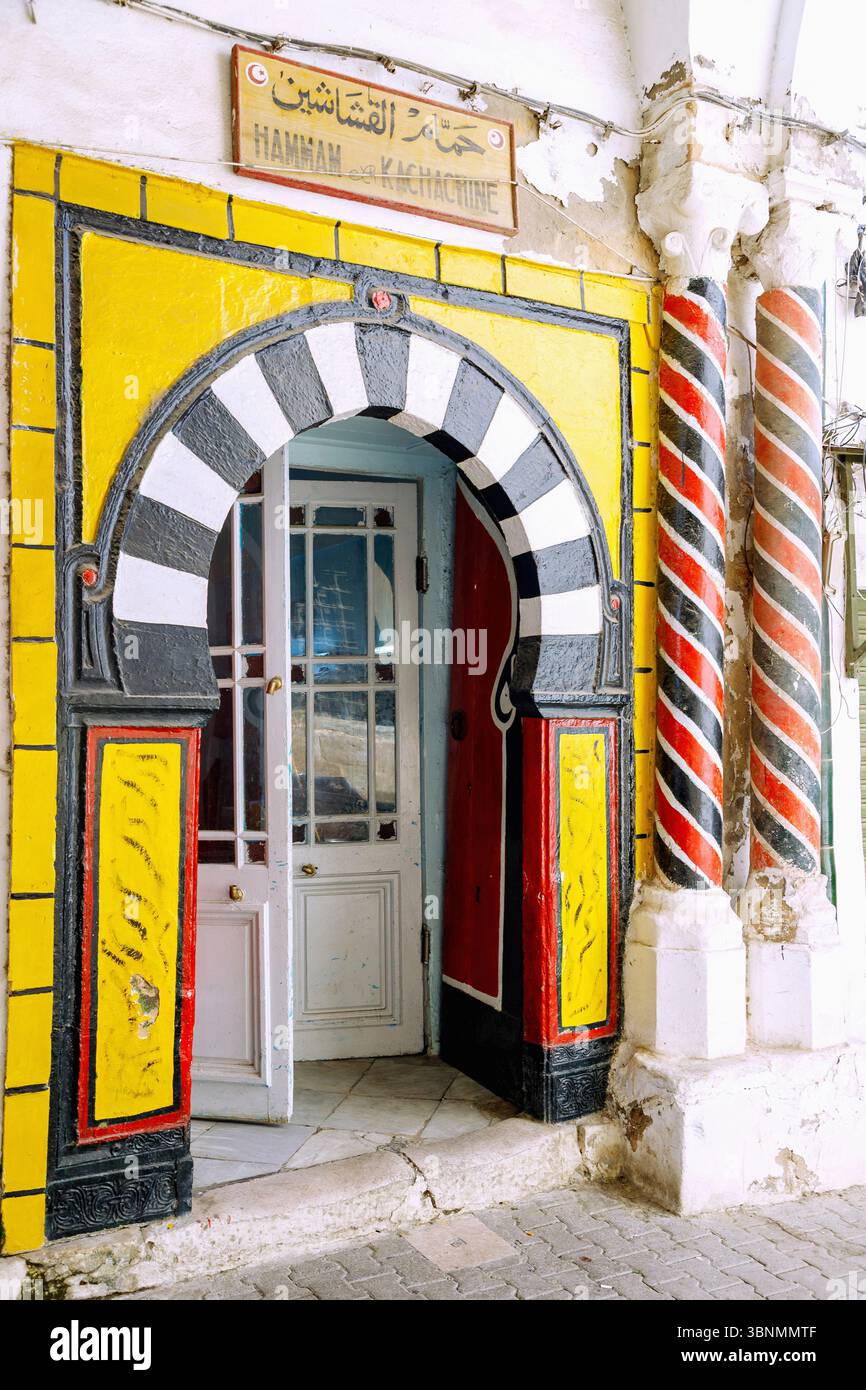 Entrance portal to the Hammam el-Kachachine in the Medina in Tunis ...