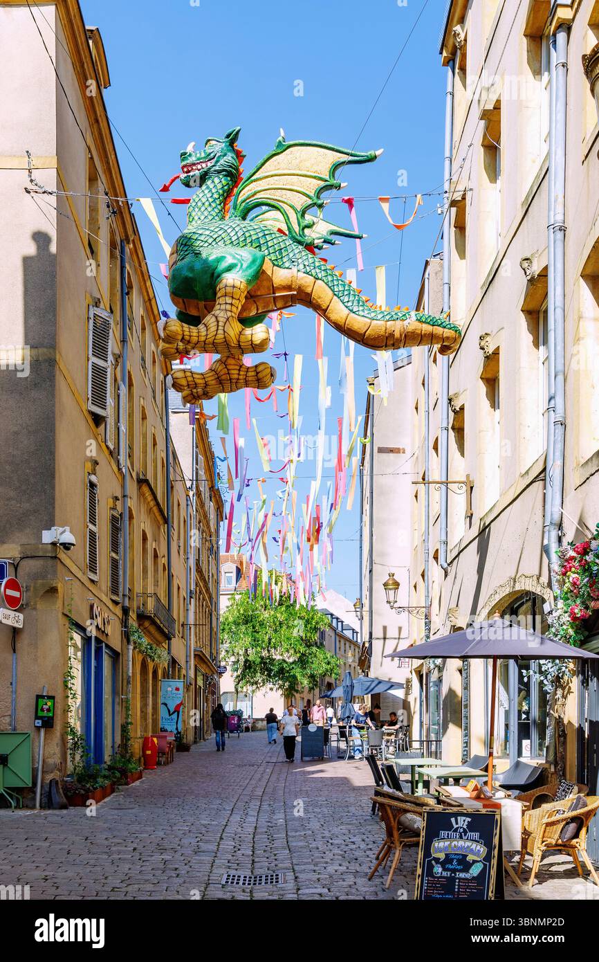 Old town street decorated with colorful stripes and the legendary ...