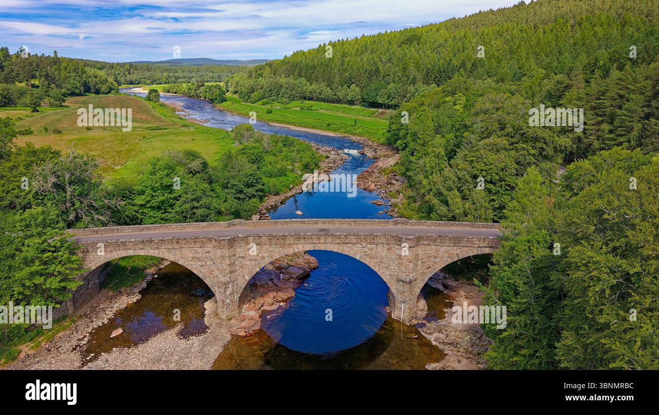River Dee at Potarch Bridge Aberdeenshire Scotland low water level with ...