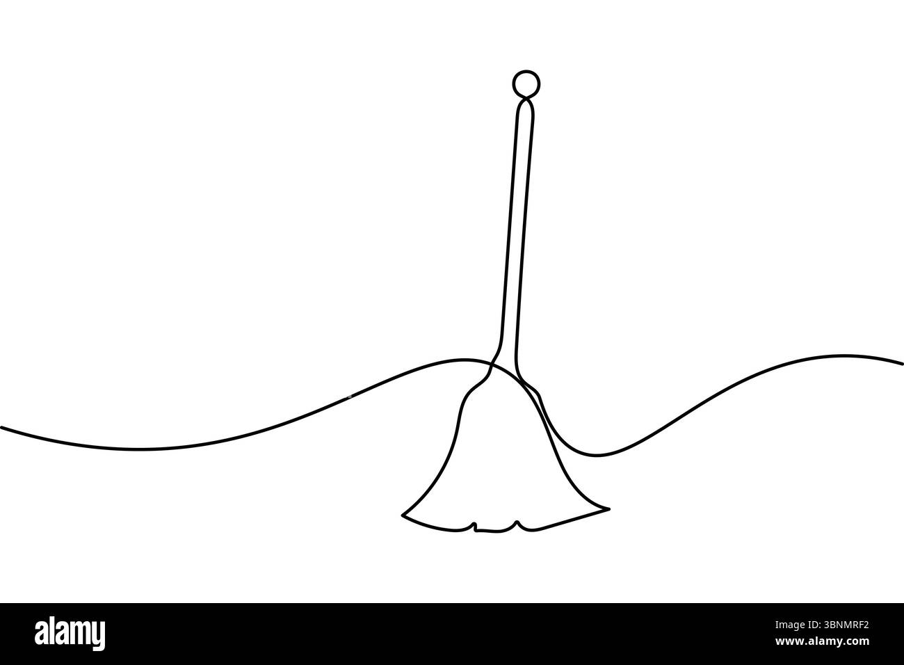 Minimal broom illustration in continuous one line drawing style with ...