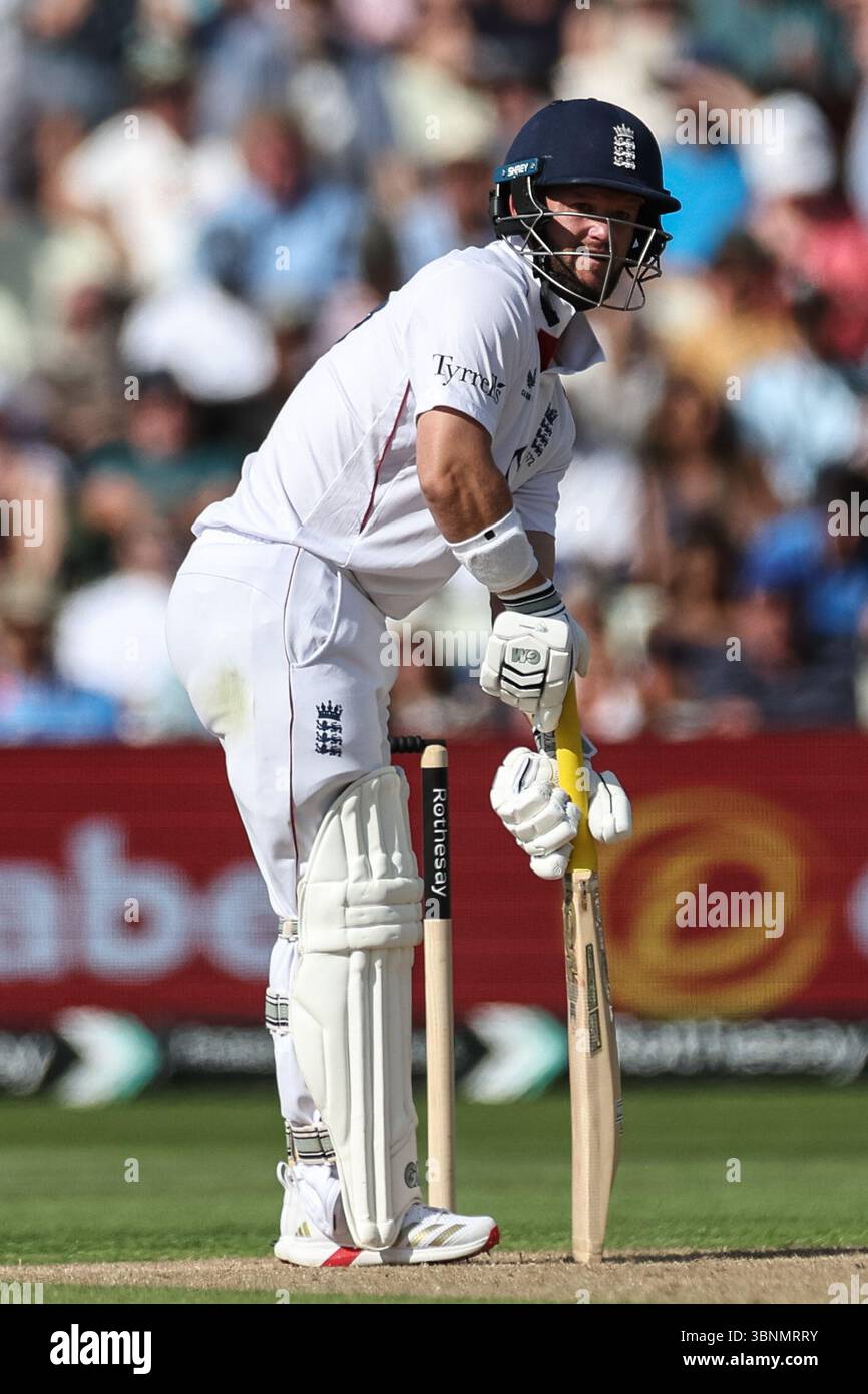Ben Duckett of England lines up his wicket during the 2nd Rothesay Test ...