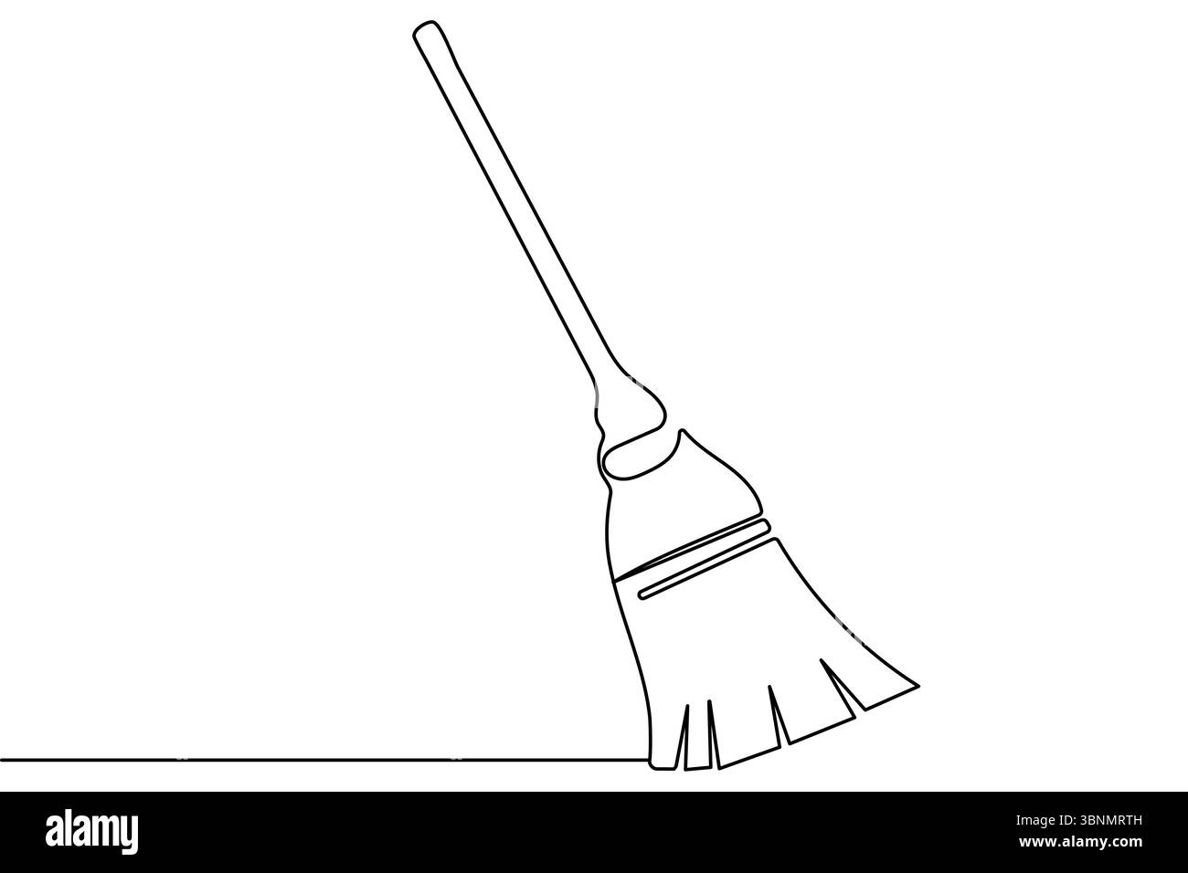 Minimal broom illustration in continuous one line drawing style with ...