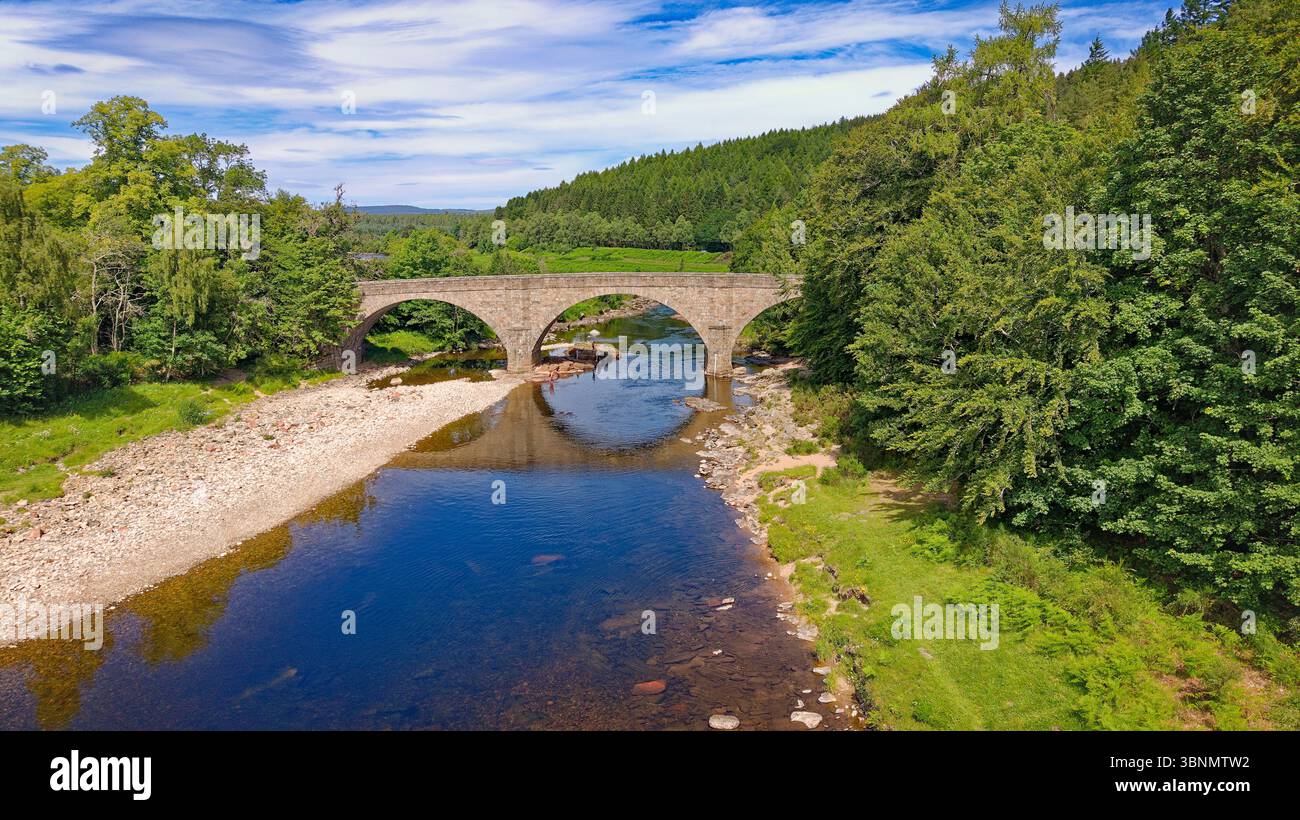 River Dee at Potarch Bridge Aberdeenshire Scotland very low water level ...