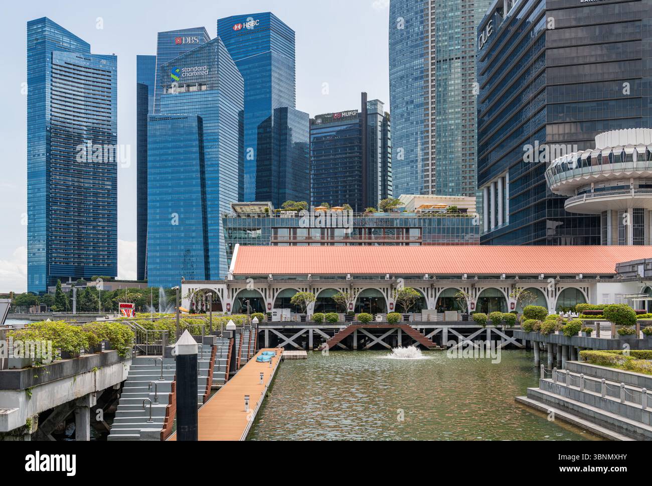 Clifford Pier in front of Skyscrapers in the downtown Marina Bay ...