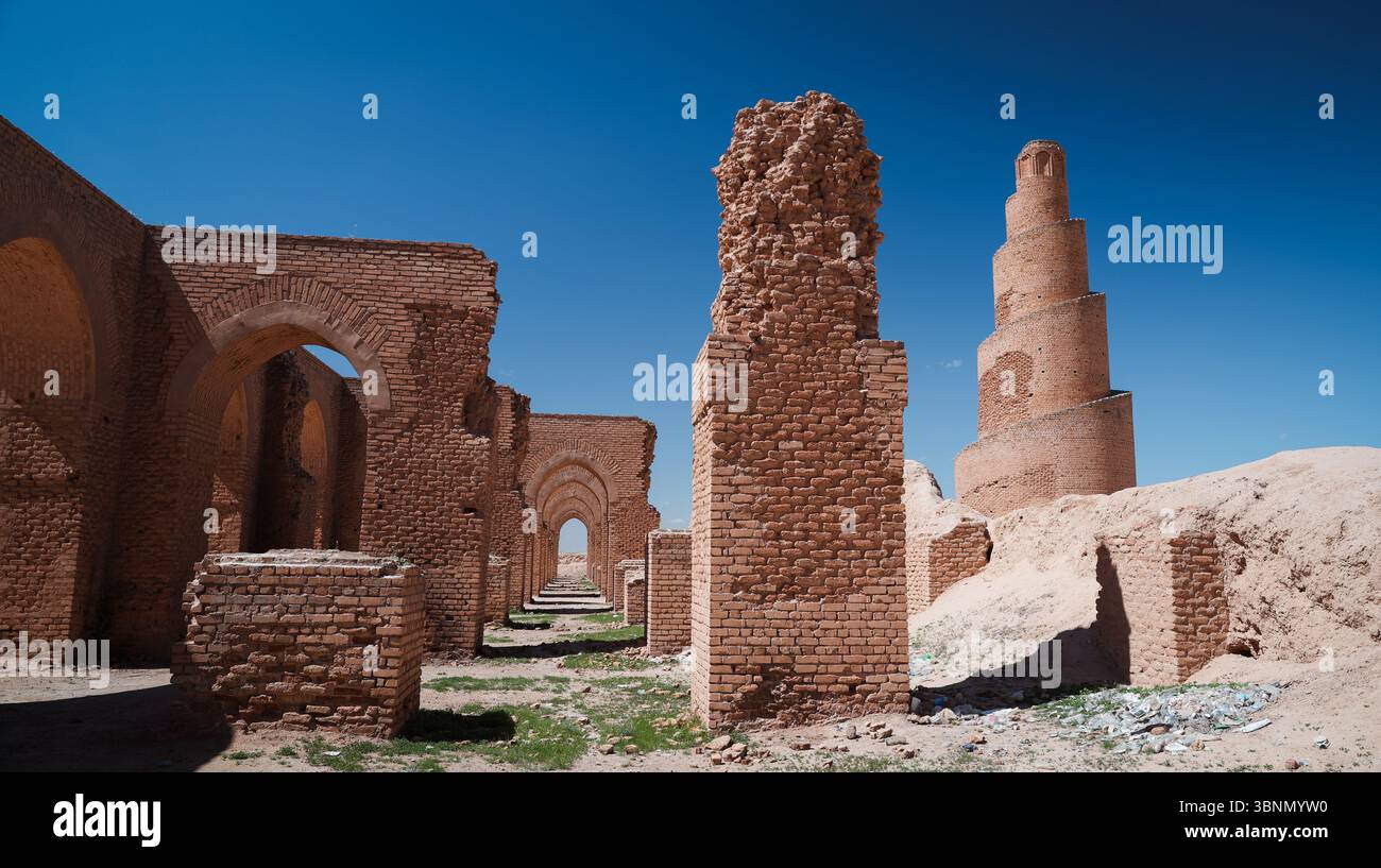 Ruins of Abu Dulaf stand majestically under a clear blue sky ...