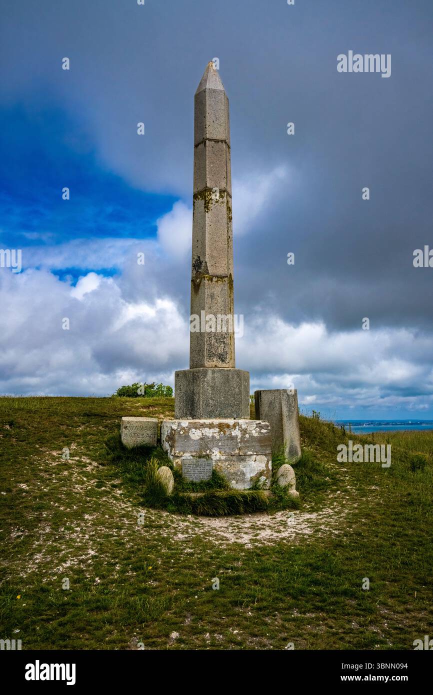 The obelisk on Ballard Down commemorating the Swanage Water Act of 1882 ...