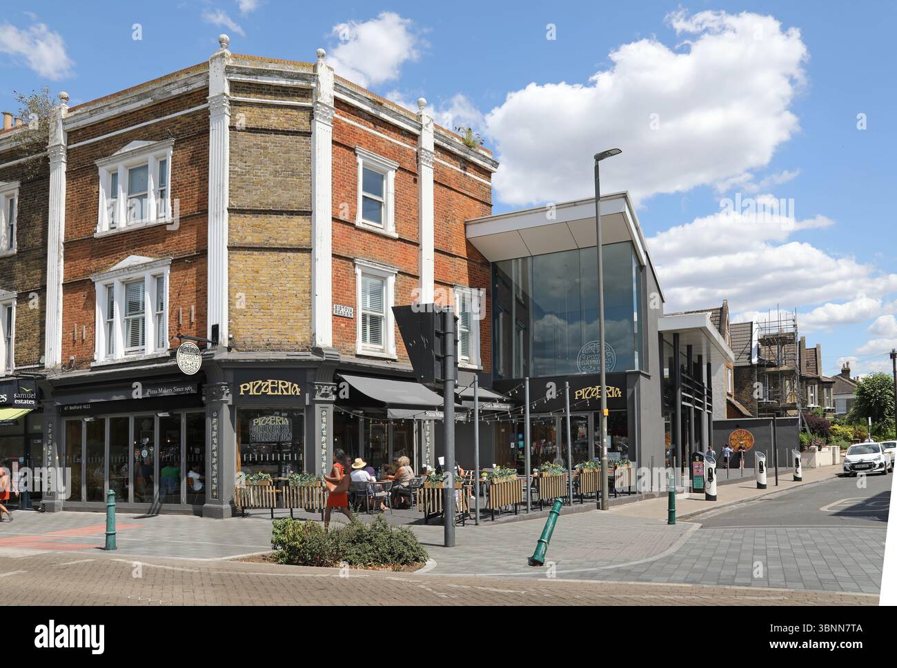 Balham, London, UK. Shops and restaurants on Bedford Hill. Corner of ...
