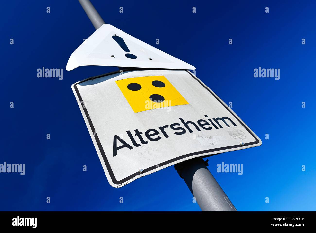 Danger sign for retirement home with traffic safety sign in ...