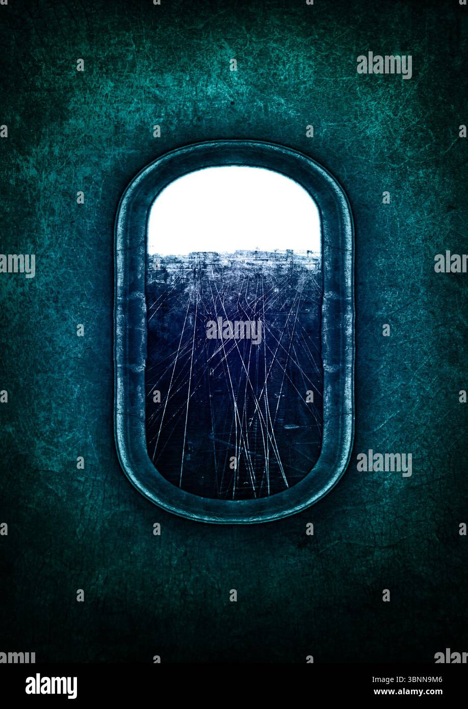 A frame in a furrowed wall, tracks, city Stock Photo - Alamy