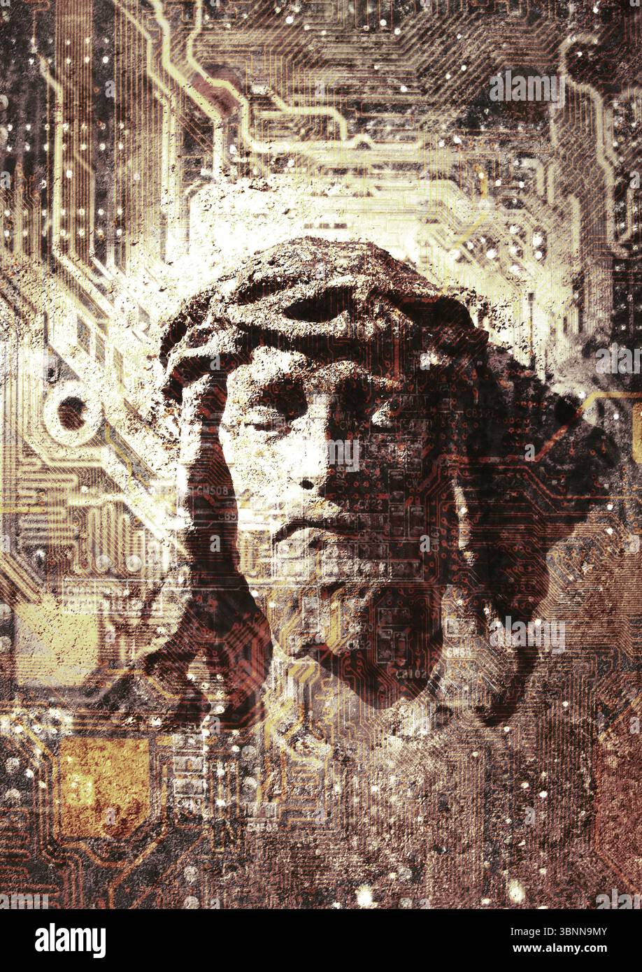 Jesus, circuit board, data Stock Photo - Alamy