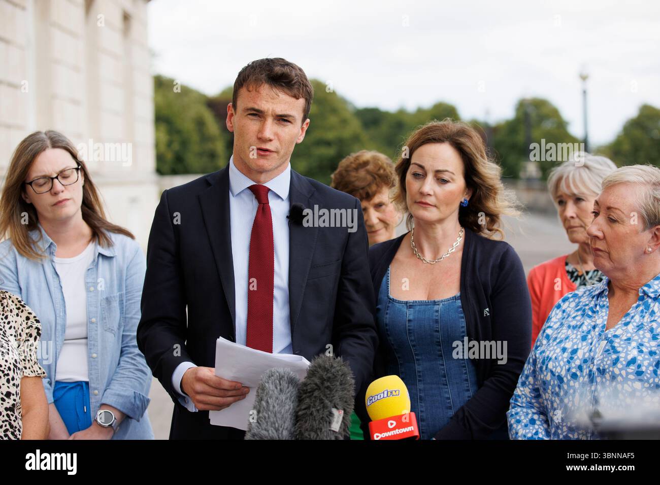 Solicitor Enda McGarrity (third left) from P.A. Duffy speaks to media ...