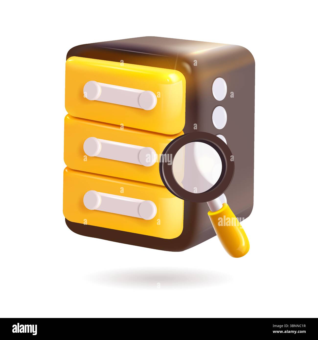 An illustration of a database with a magnifying glass, symbolizing efficient data storage and ...