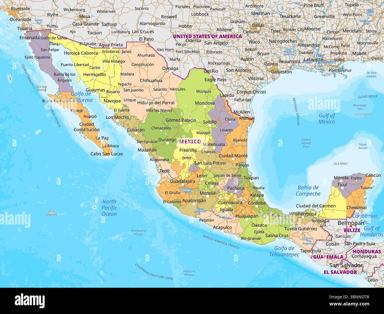 Detailed political map of Mexico Stock Vector Image & Art - Alamy