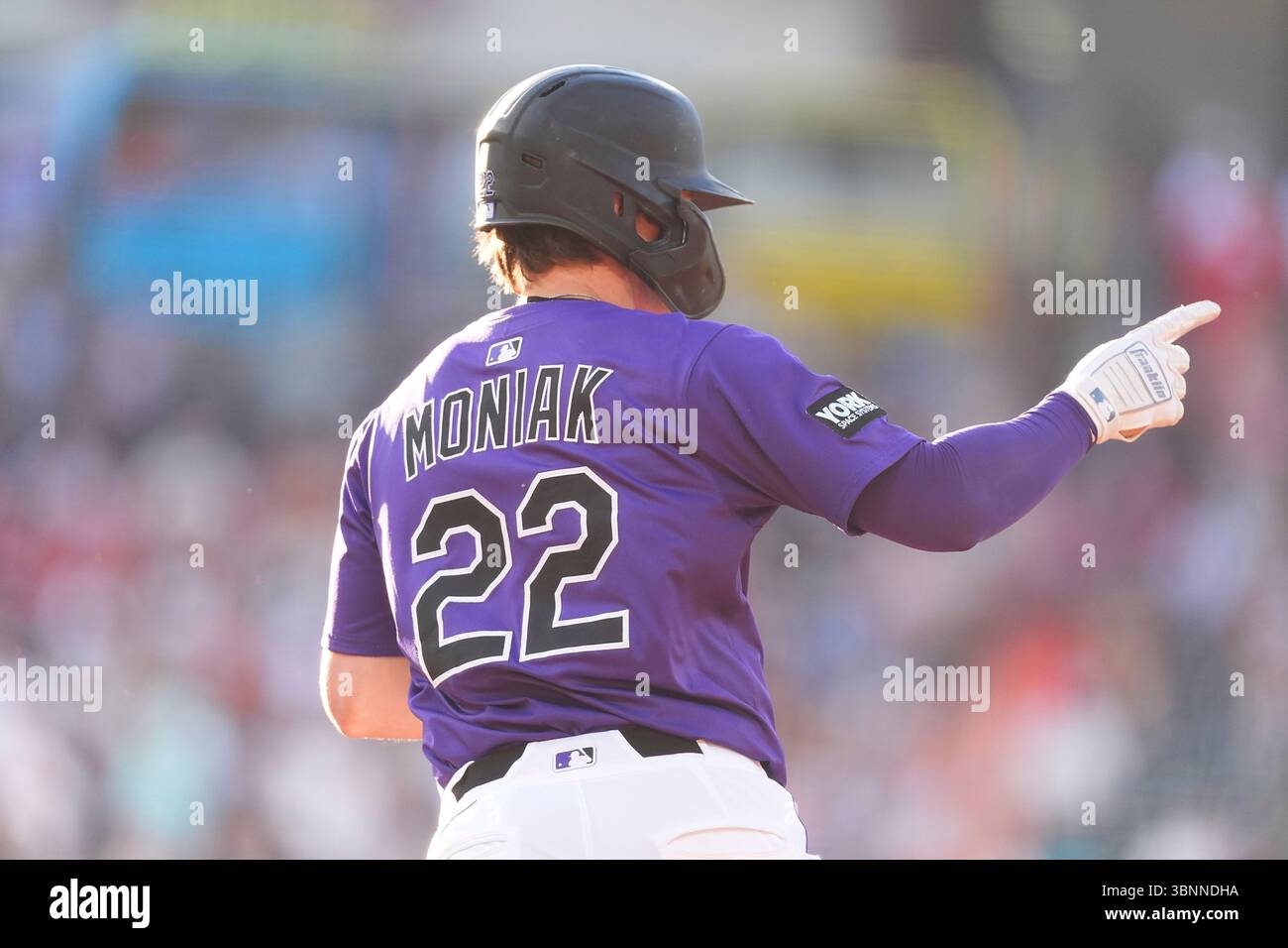 Colorado Rockies center fielder Mickey Moniak (22) in the second inning ...