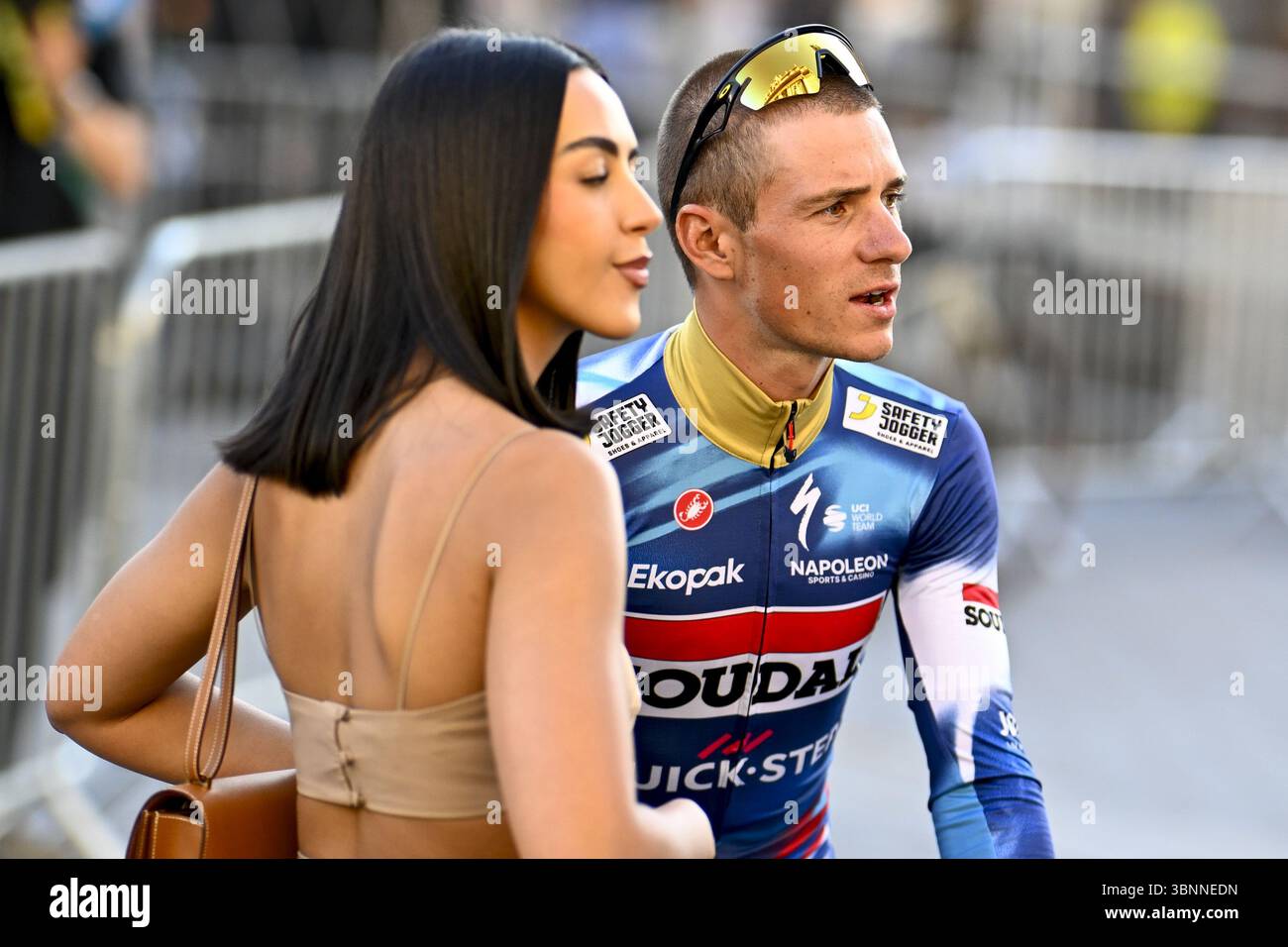 Lille, France. 03rd July, 2025. Belgian Remco Evenepoel and his wife ...