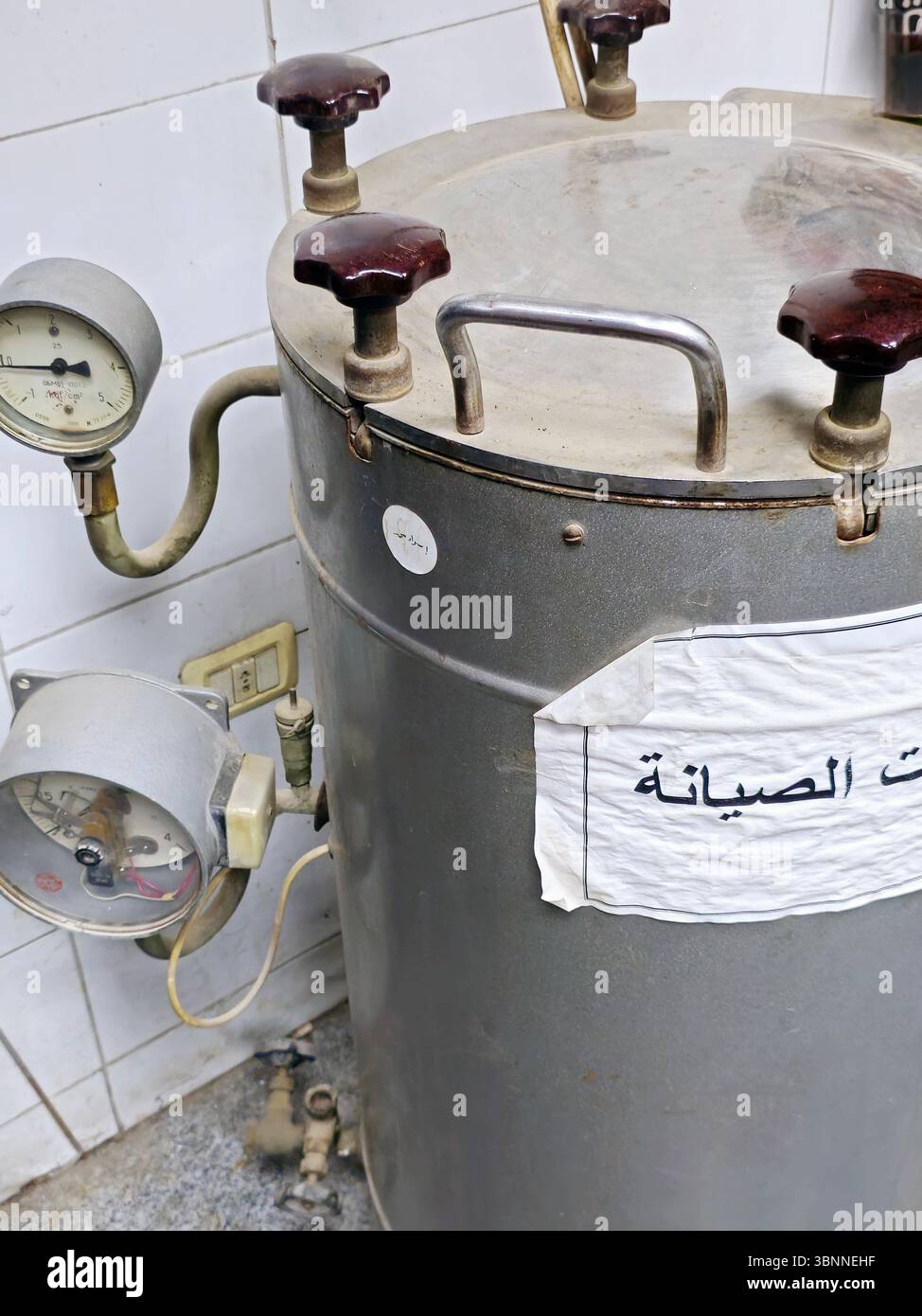 Cairo, Egypt, June 30 2025: an old medical autoclave, a device that ...