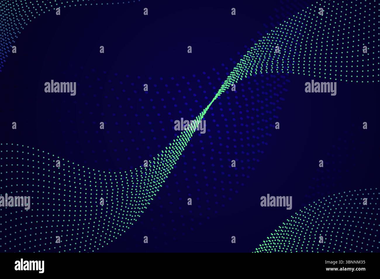 Minimalist Dynamic neon green particle wave line on dark blue abstract background. Abstract ...