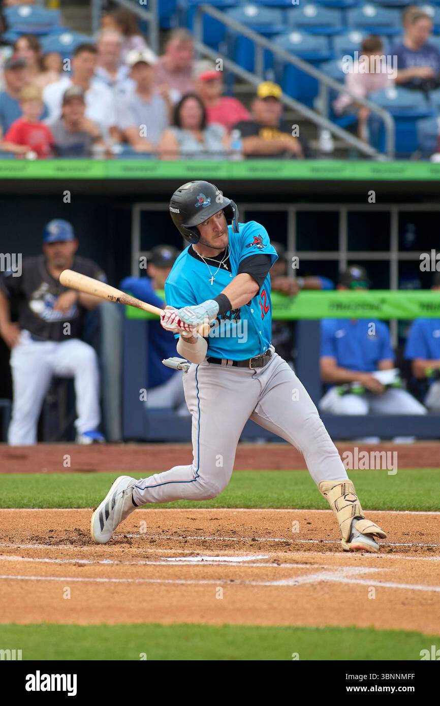 Beloit Sky Carp Gage Miller (12) bats during an MiLB Midwest League ...