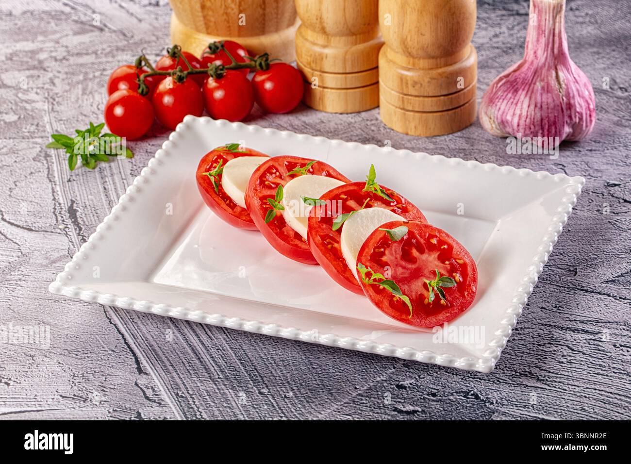Italian caprese salad with mozzarella cheese, tomato and basil Stock ...