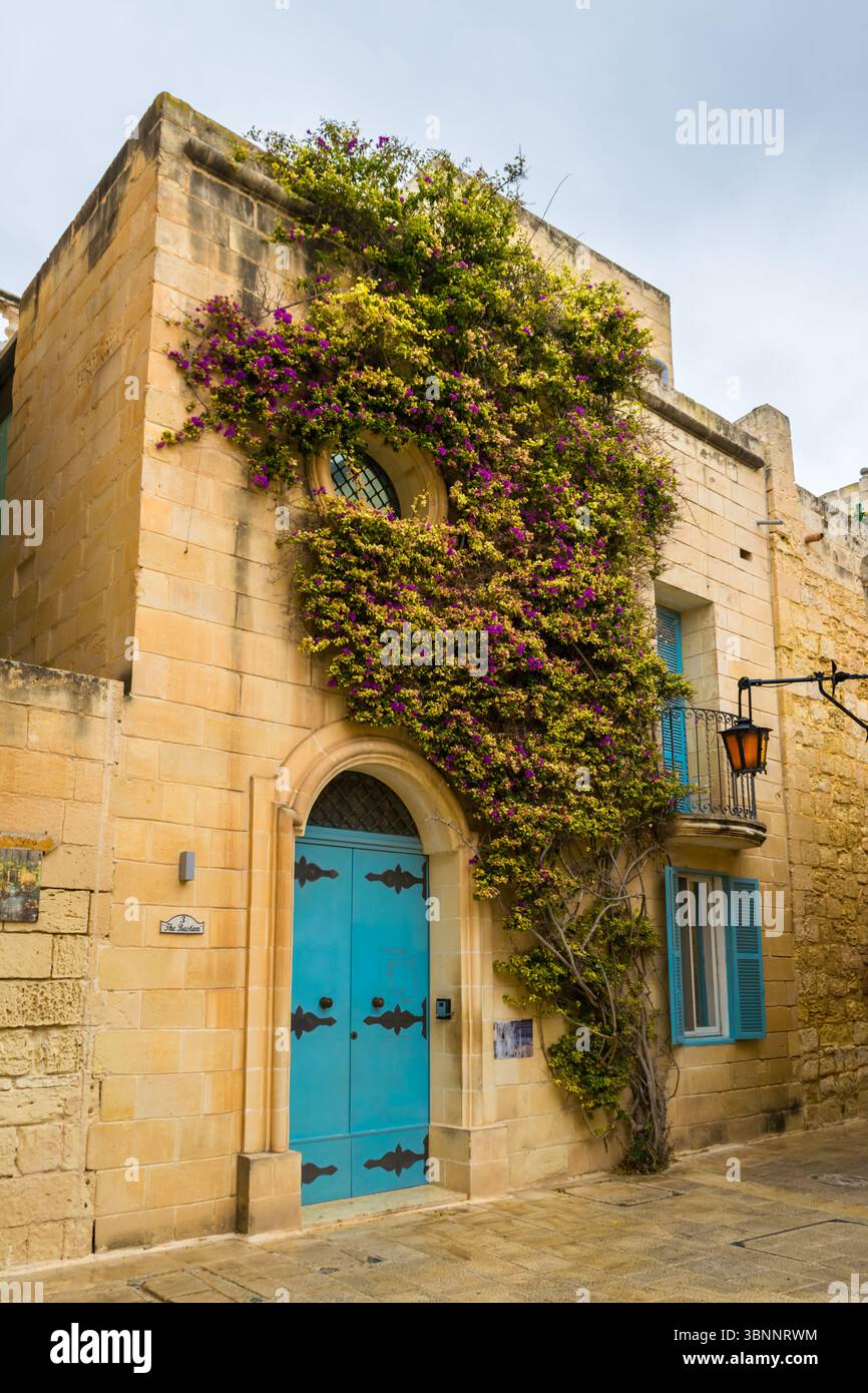Mdina, Malta - February 10, 2024: Traditional Maltese house with blue ...