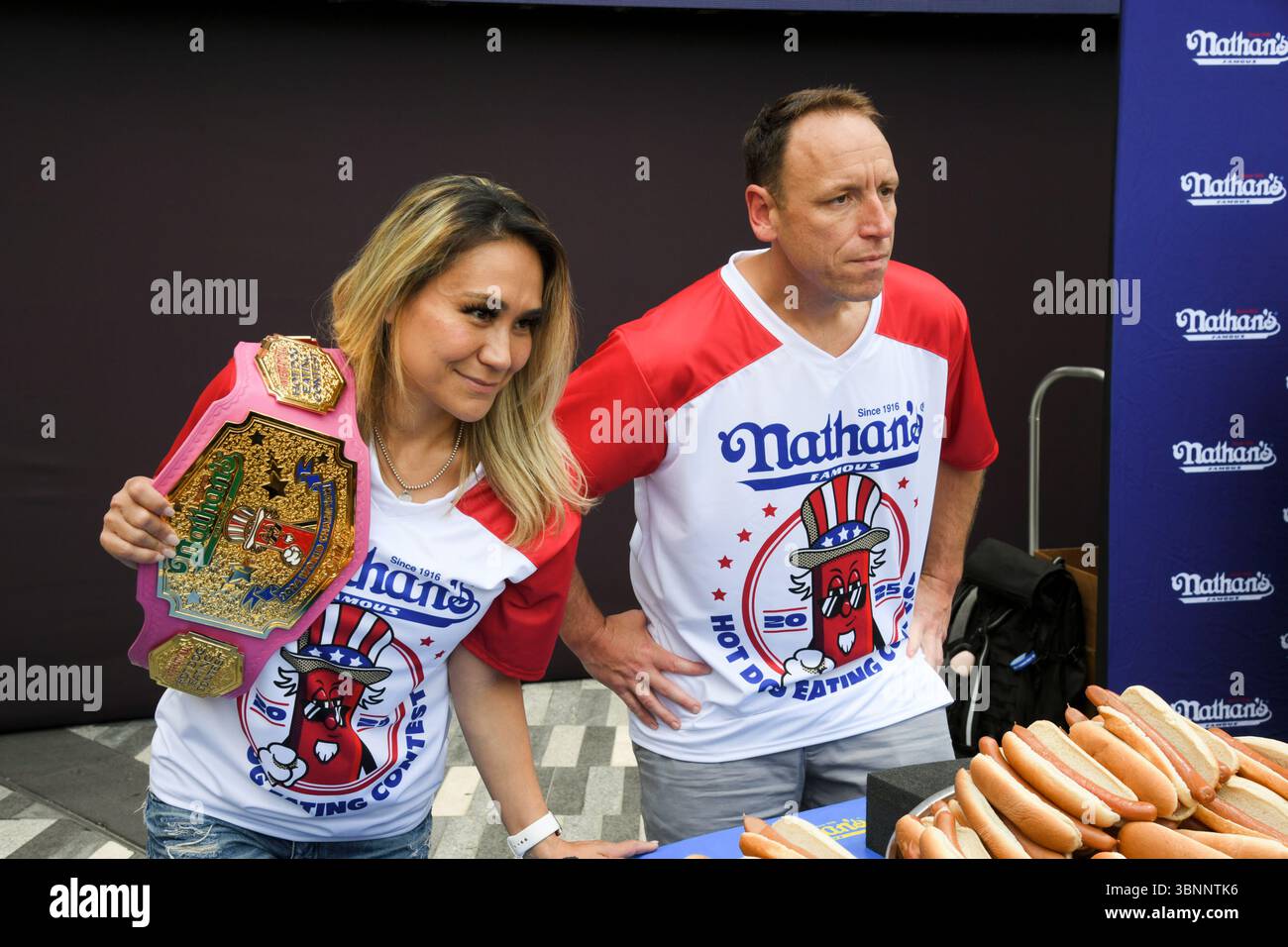 Miki Sudo and Joey Chestnut attend the Nathan's Hot Dog Eating Contest ...
