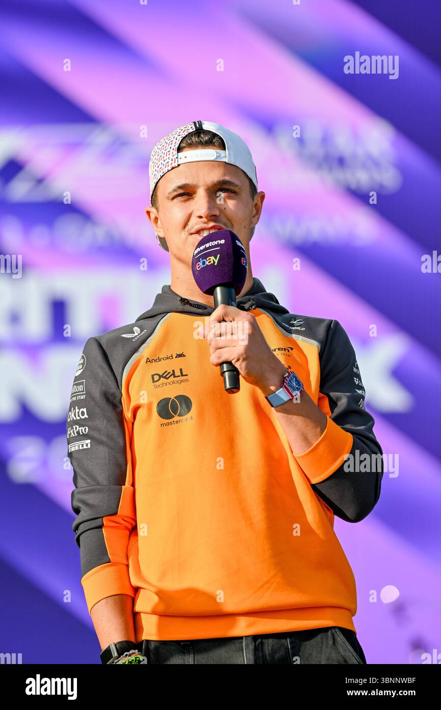 Lando Norris, McLaren, on the ebay Main Stage for the Launch Event at the Formula 1, Qatar. 03rd ...