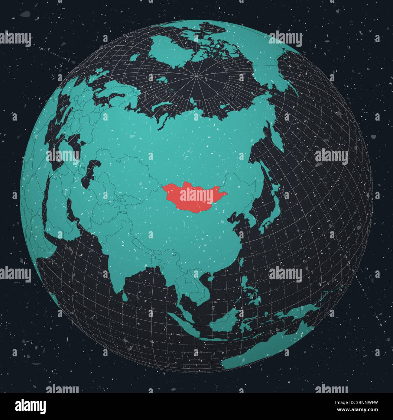 Mongolia on Globe. Vintage look with grunge scratched texture. Country ...