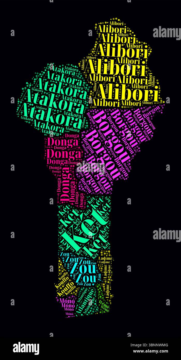 Benin Word Cloud. Region names of the country in the French language ...