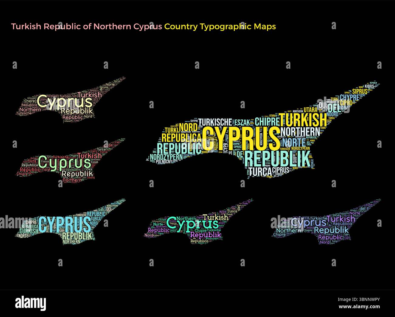 Northern Cyprus. Set of typography style country illustrations ...