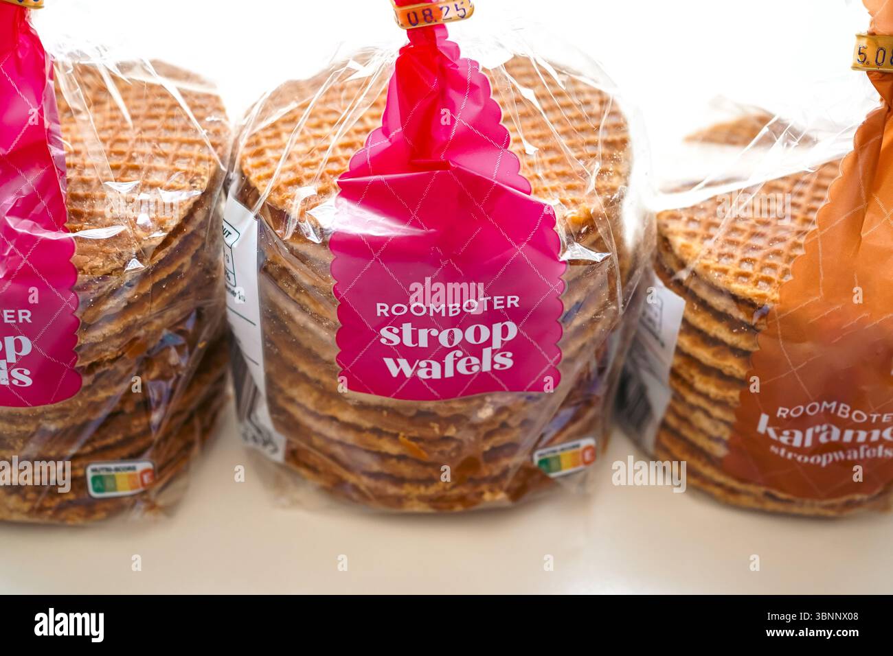 Nijmegen, Netherlands- 25 June 2025 ; Stroopwafels (Dutch caramel ...