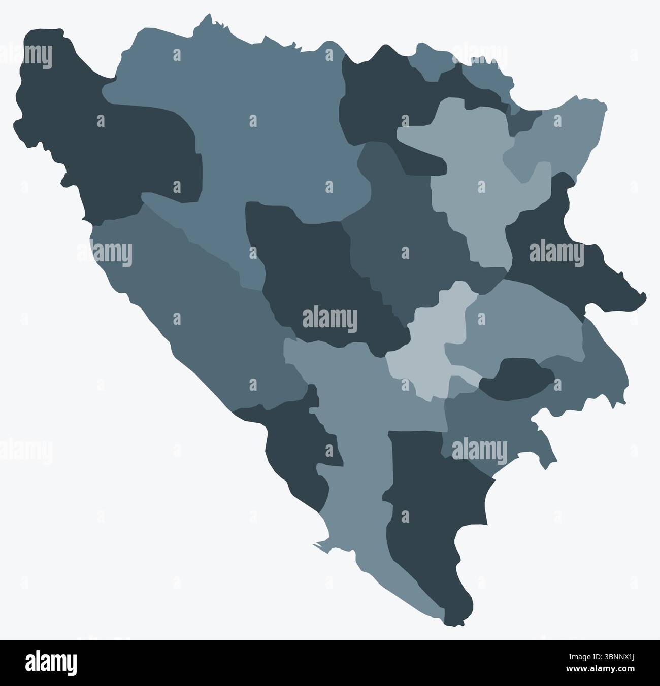 Map of Bosnia and Herzegovina with regions. Just a simple country border map with region ...