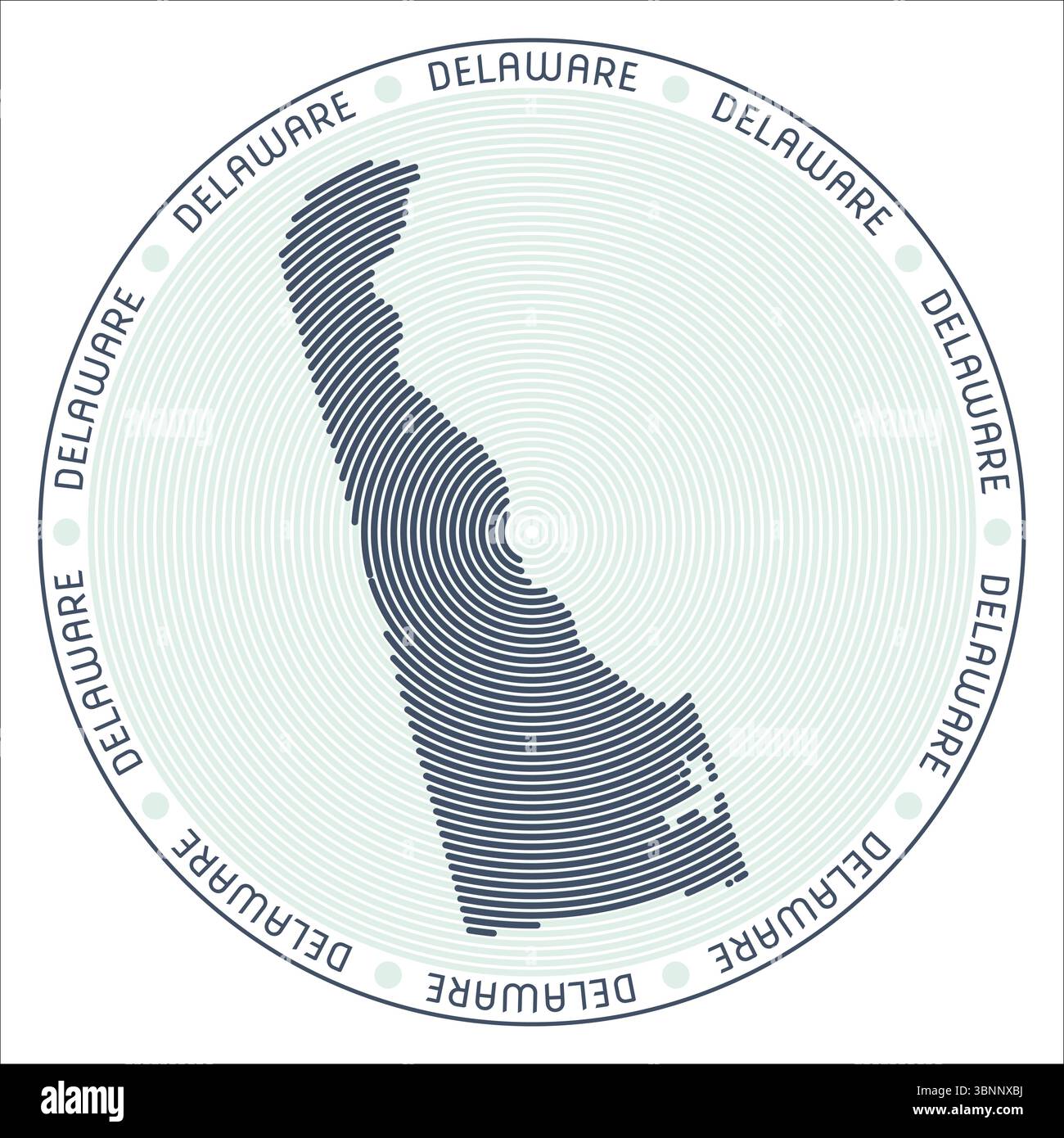 Delaware round logo design. State shape built of rings. Delaware text ...