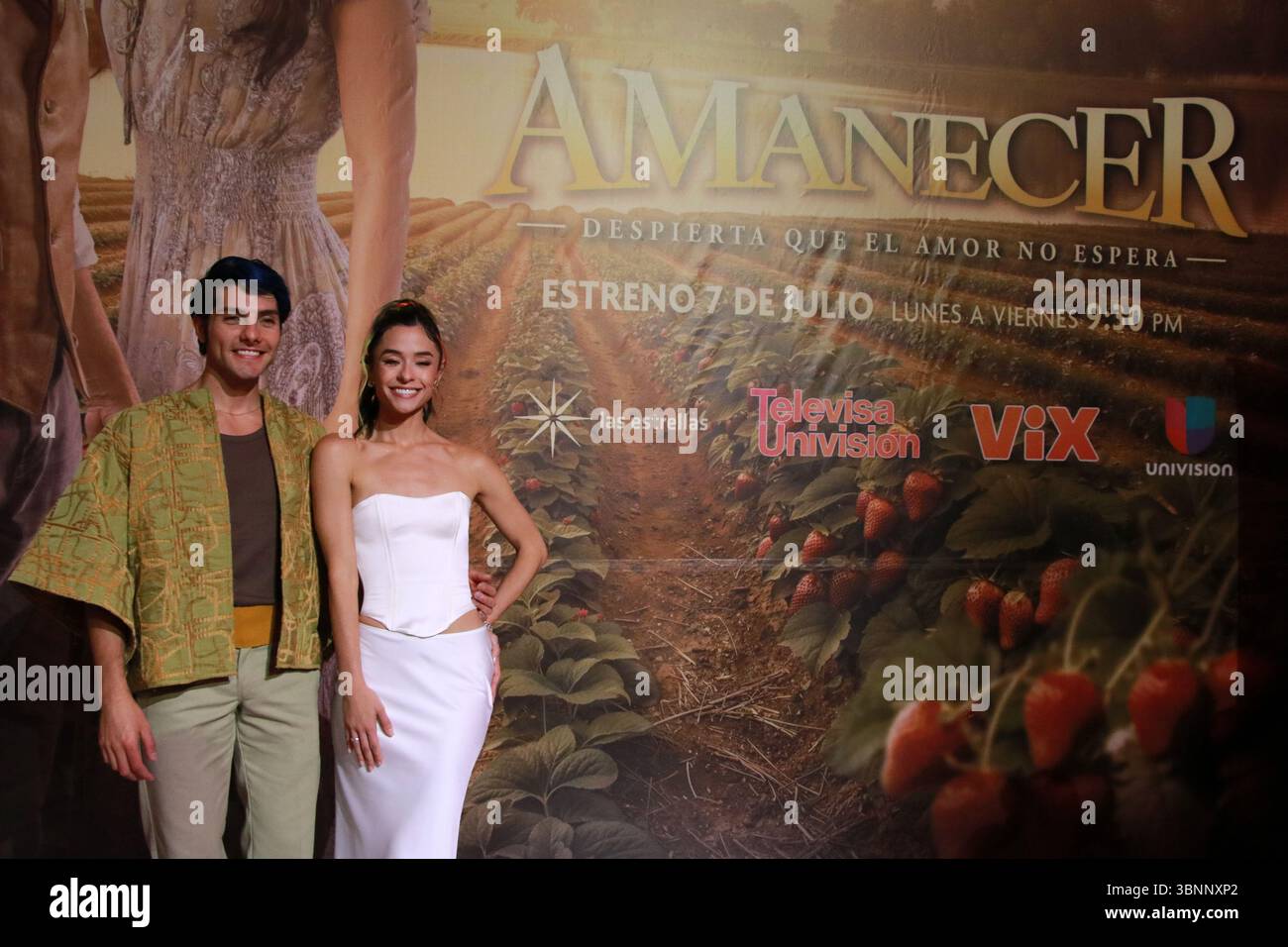 Actor Emilio Bravo and actress Valeria Santaella pose during the ...