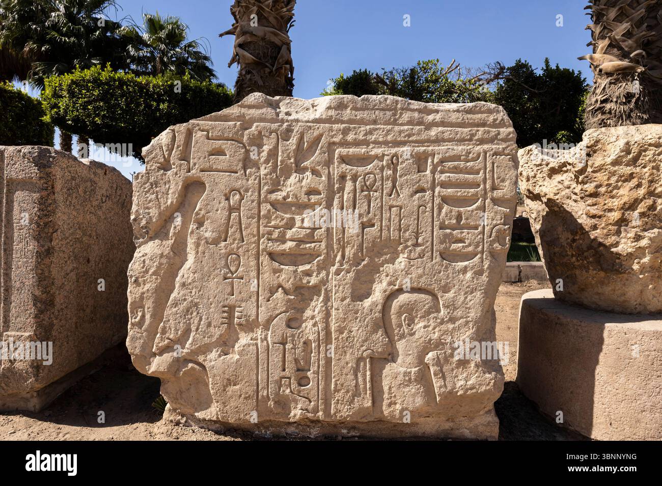 Memphis, stone block with ancient relief, Memphis open air museum ...