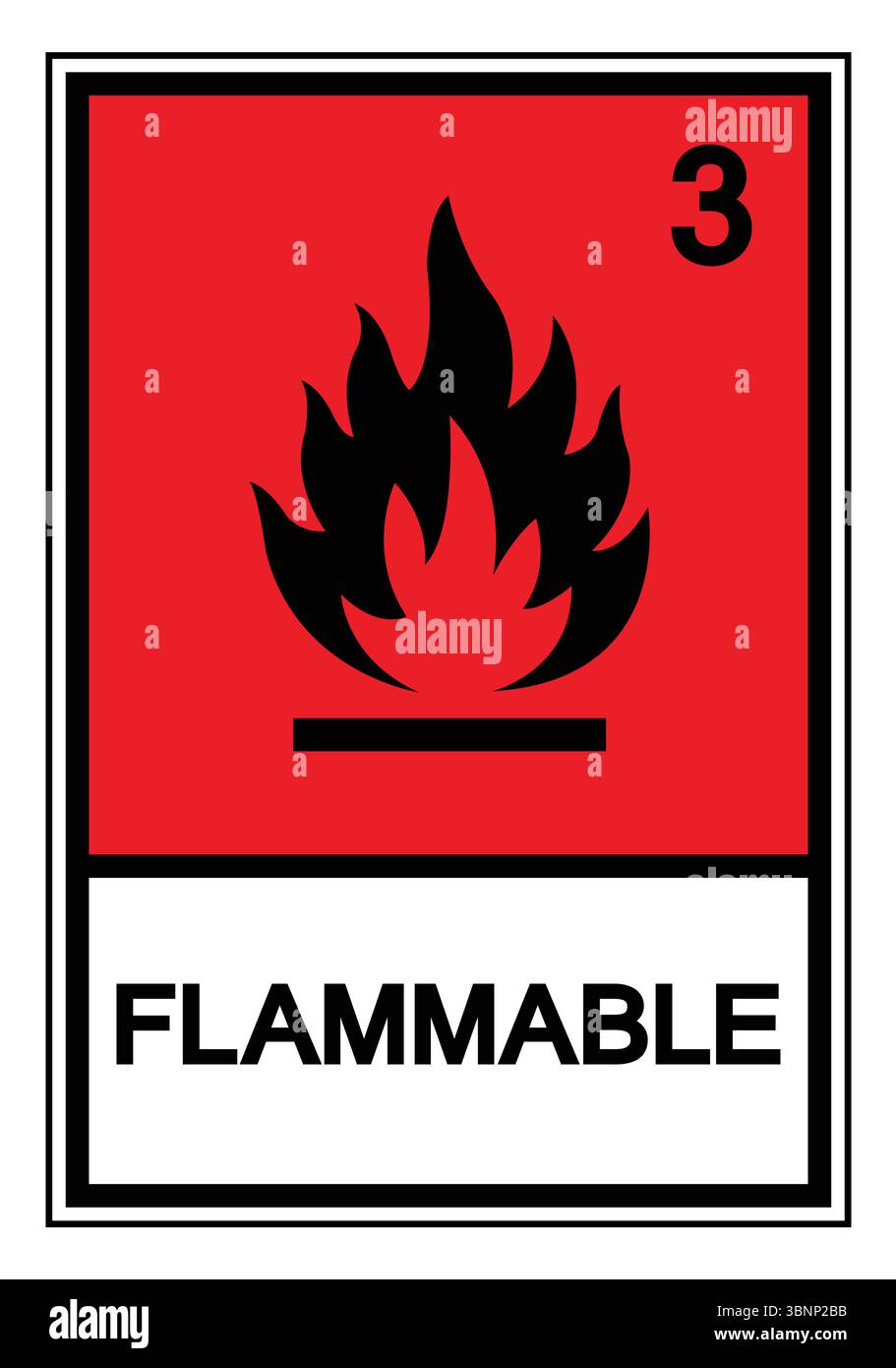 This image features a flammable warning sign with a distinctive fire ...