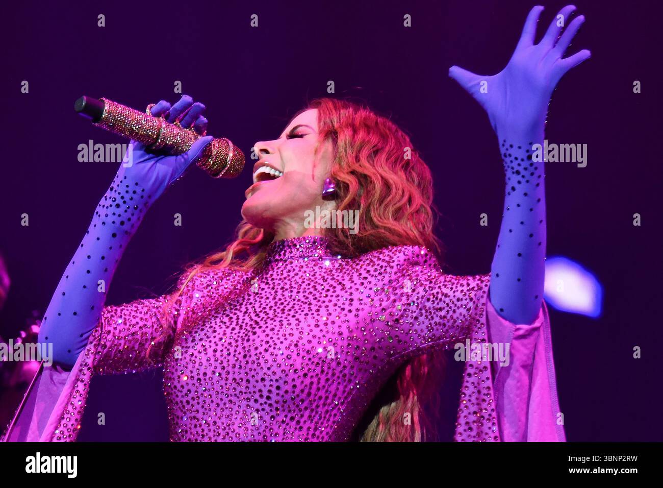 Mexican singer Gloria Trevi. performing during a concert at the ...