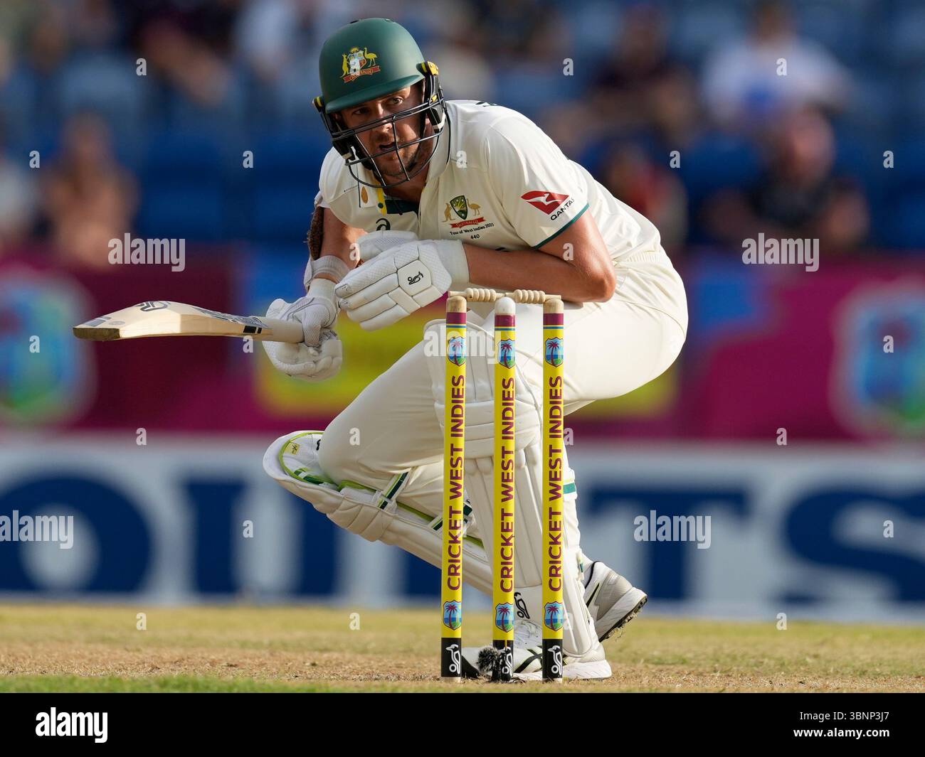 Australia's Josh Hazlewood avoids a delivery of West Indies' Alzarri ...