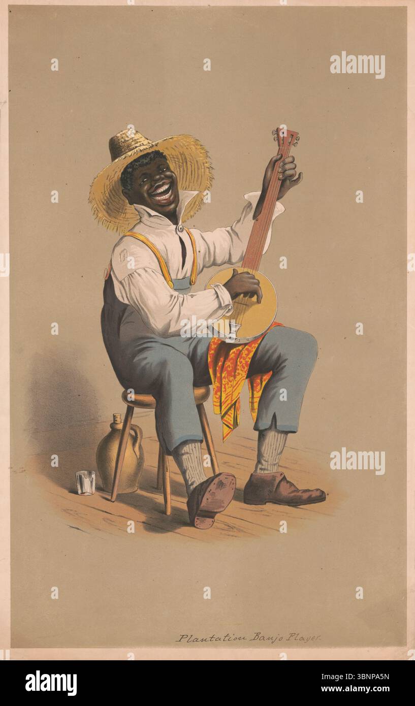 Plantation banjo player . lithograph, color. 1875. Vintage Illustration ...
