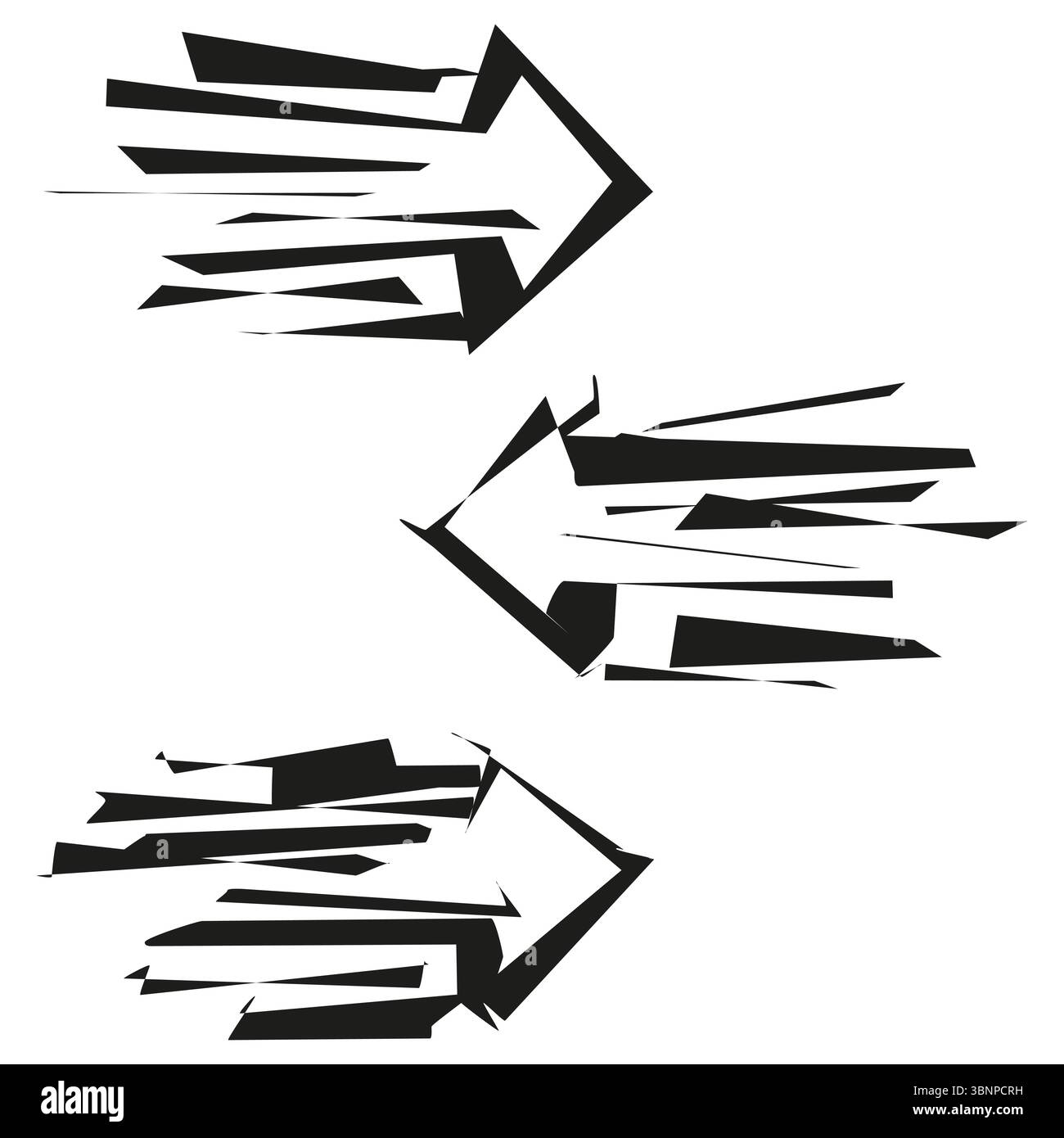 Sharp arrow trio. Jagged motion symbol. Rough speed Vector. Strong ...